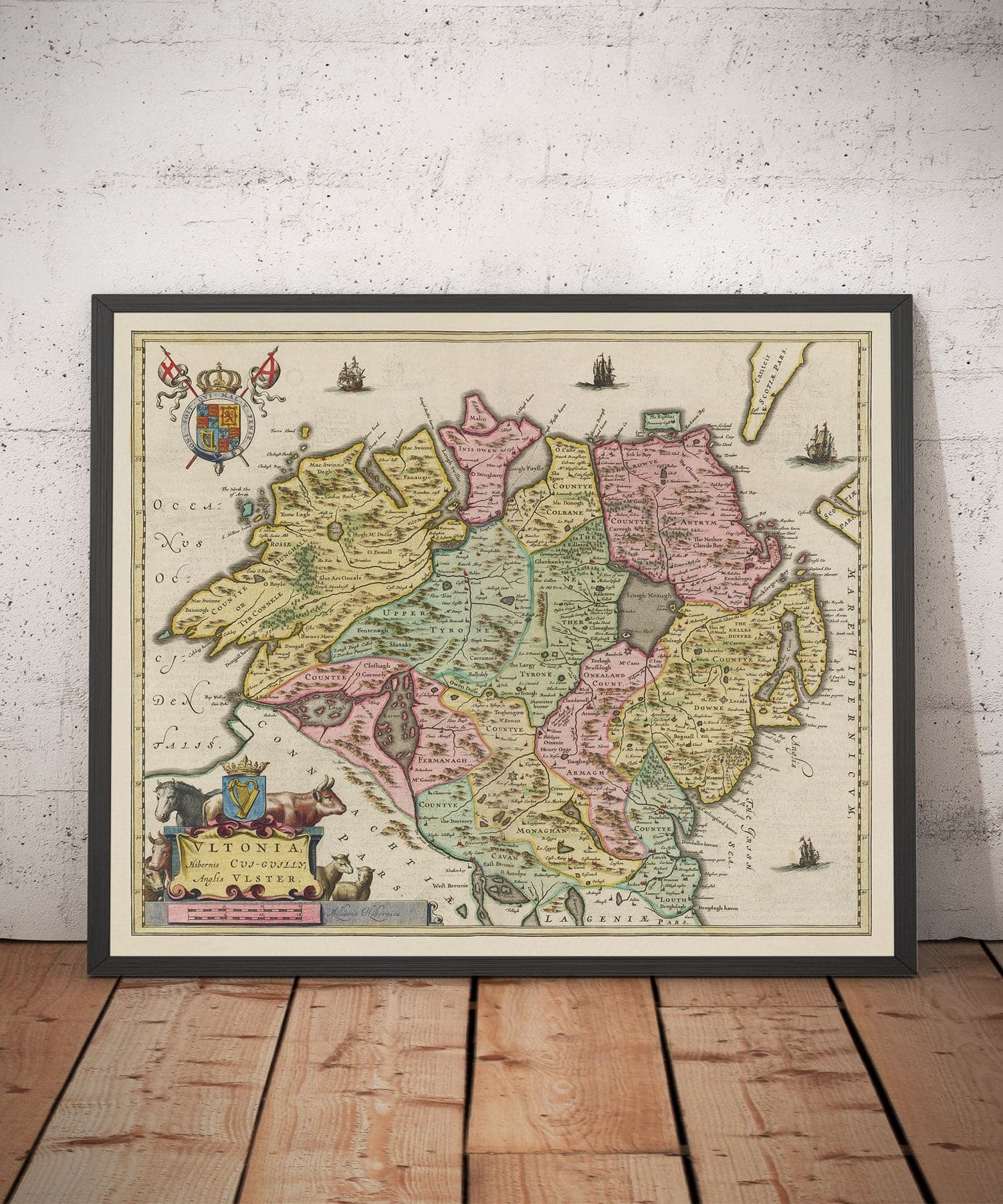 Old Map of Ulster, Northern Ireland in 1665 by Joan Blaeu - Belfast, D ...