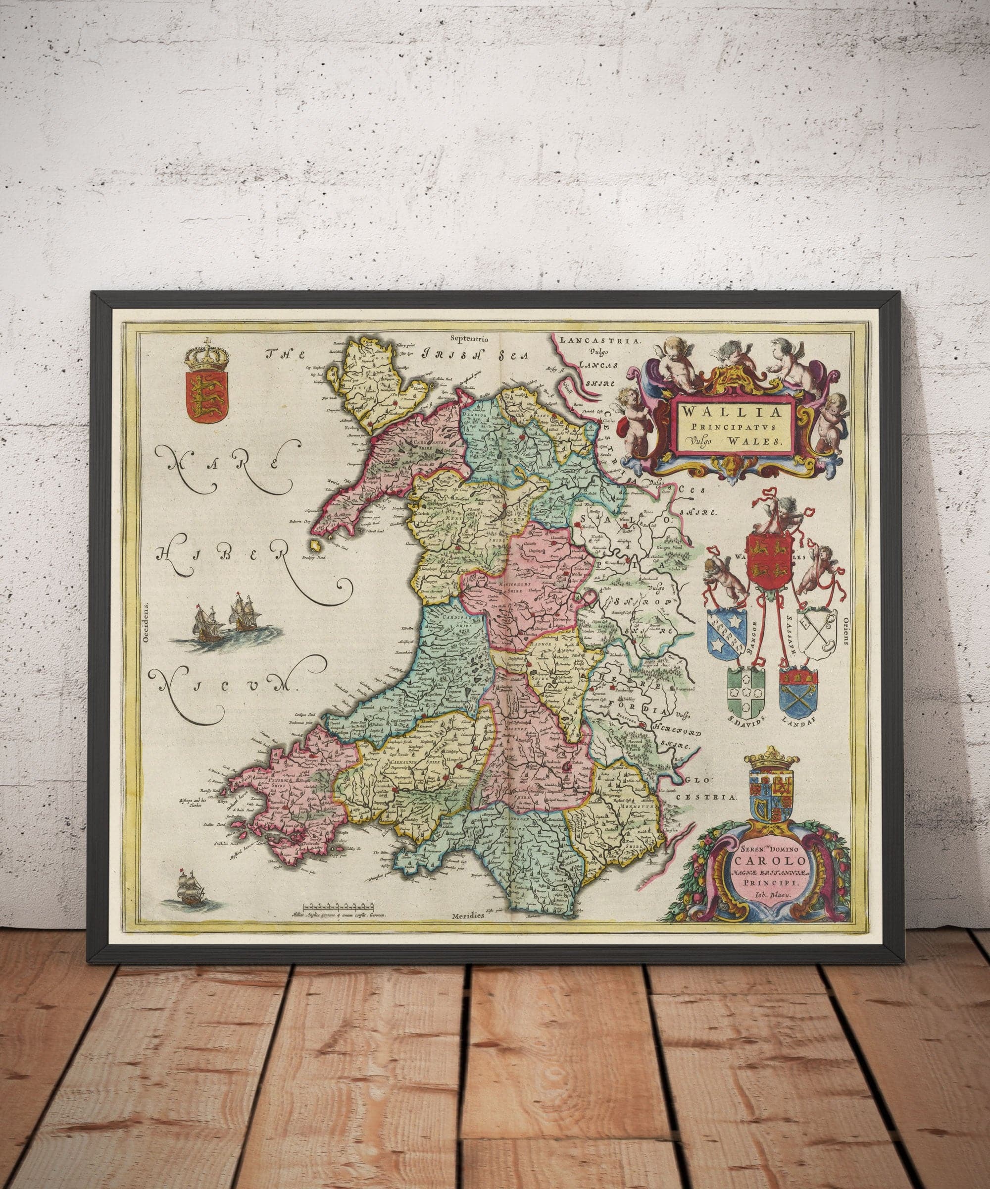Rare Old Map of Wales by Jean Blaeu, 1645 - from the Theatrum Orbis Te ...