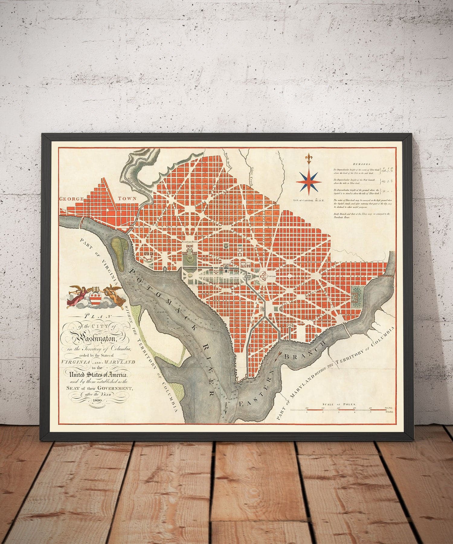 Very Old Map of Washington DC, 1795 by John Russell - Georgetown, Whit ...