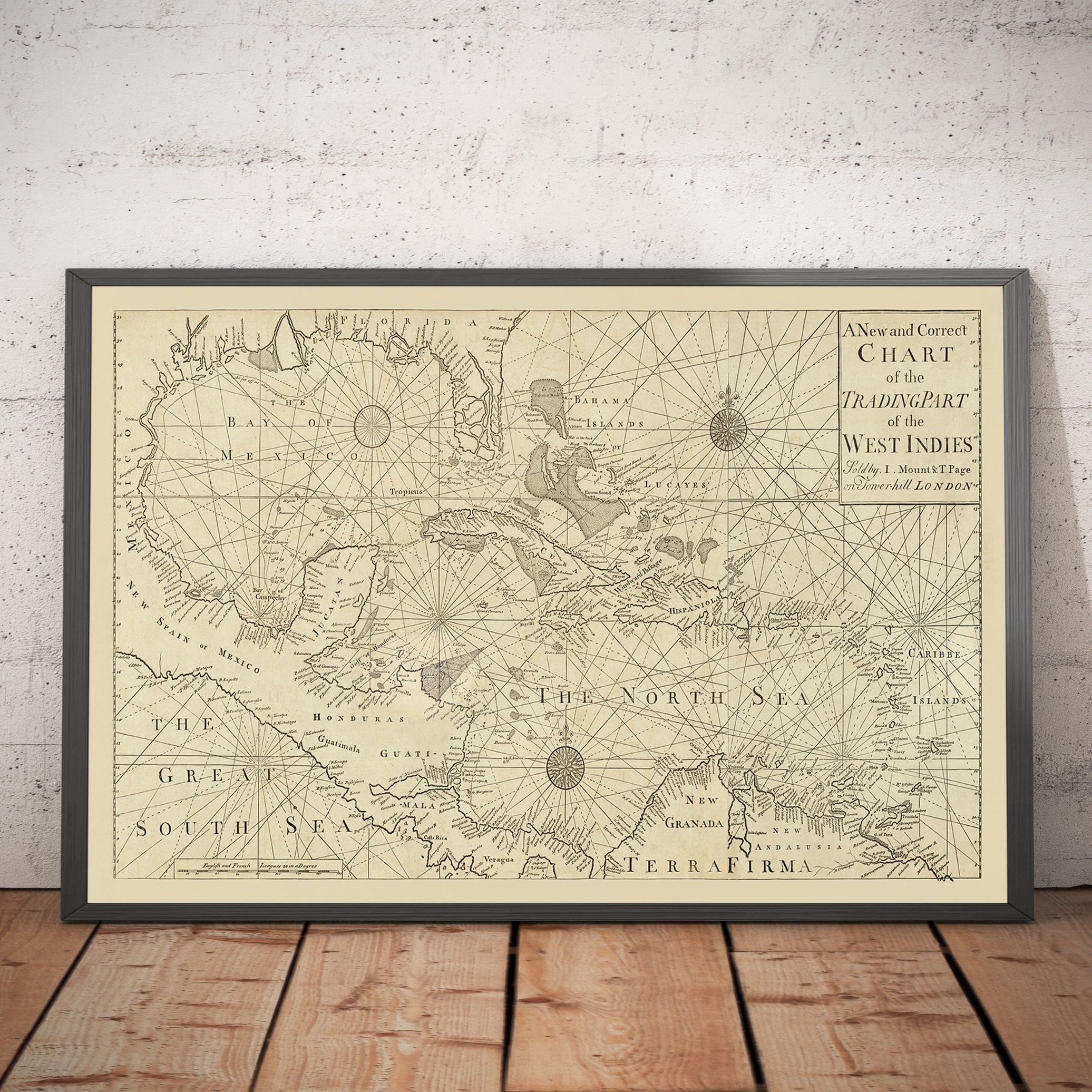 Old West Indies Navigation Chart, 1730 by Page & Mount - Bahamas, Gulf ...