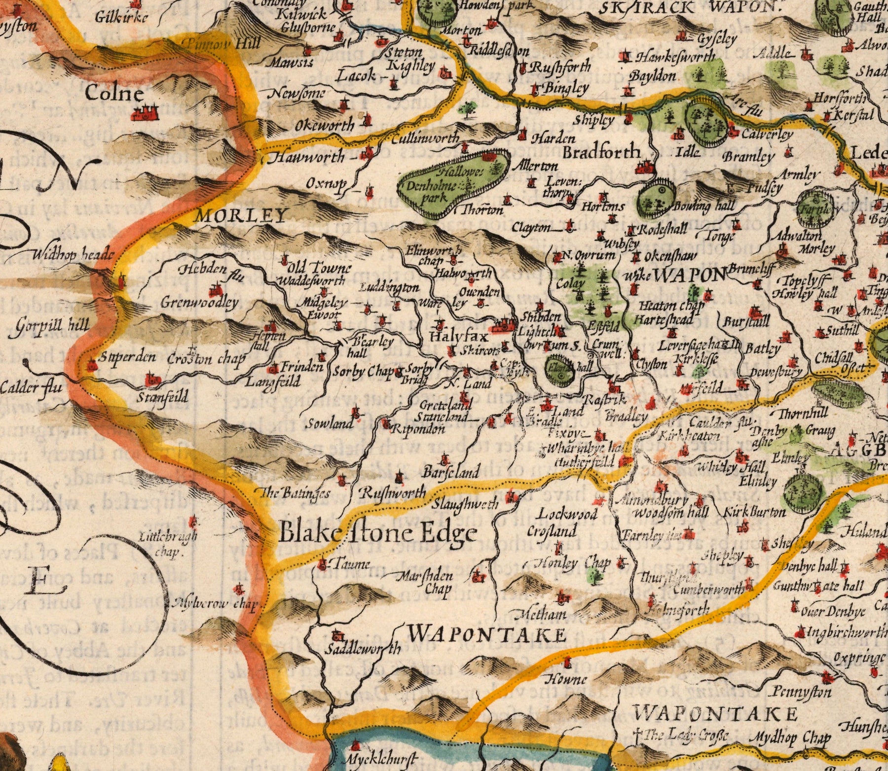 Old Map Of West Yorkshire 1611 By John Speed York Bradford Sheffi old-map-of-west-yorkshire-1611-by-john-speed-york-bradford-sheffi