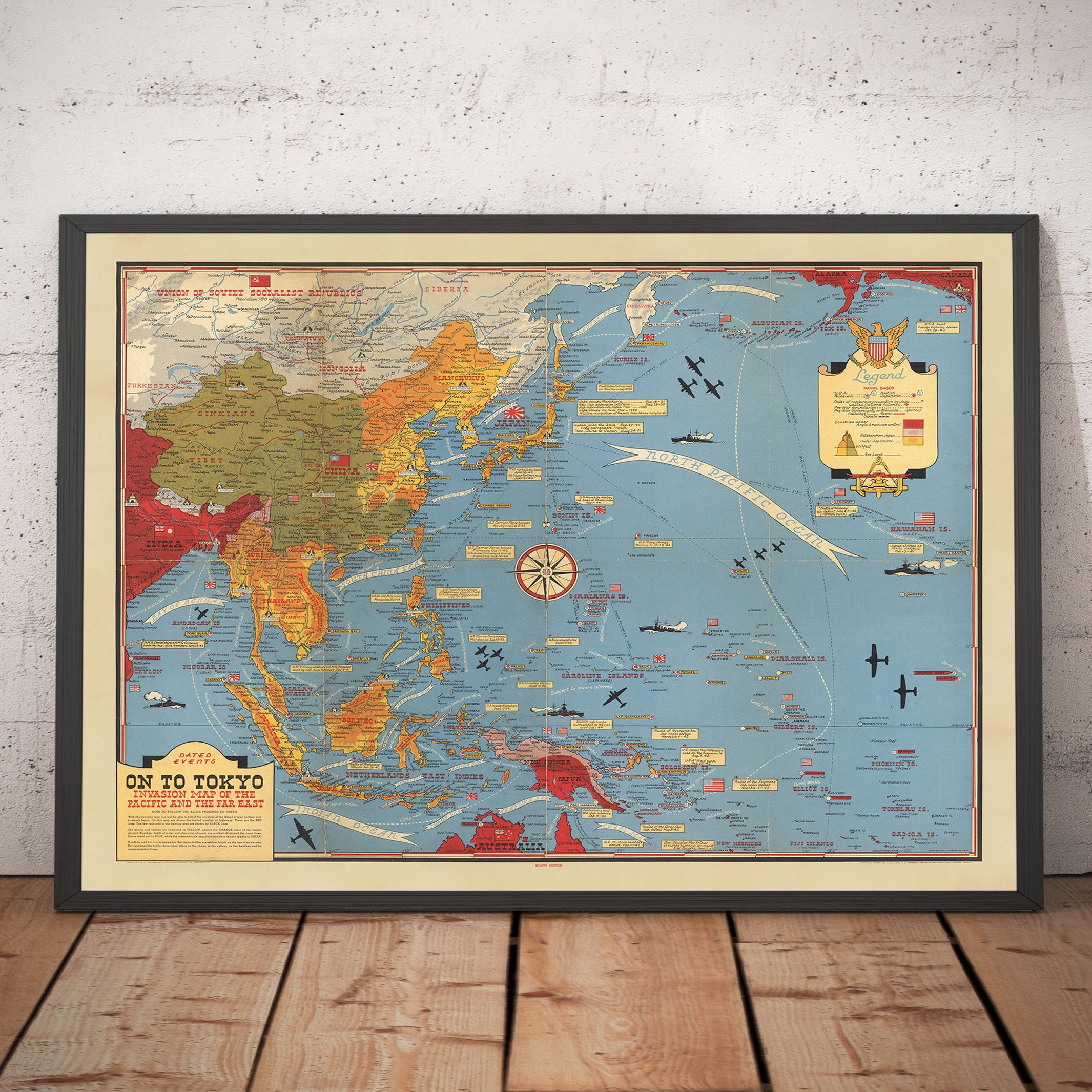 Old World War 2 Map of the Pacific and Tokyo in 1942 by Stanley Turner ...