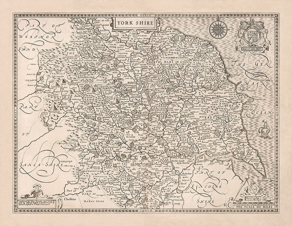 Old Map of Yorkshire, 1611, John Speed - Hull, York, Middlesbrough, Sh ...
