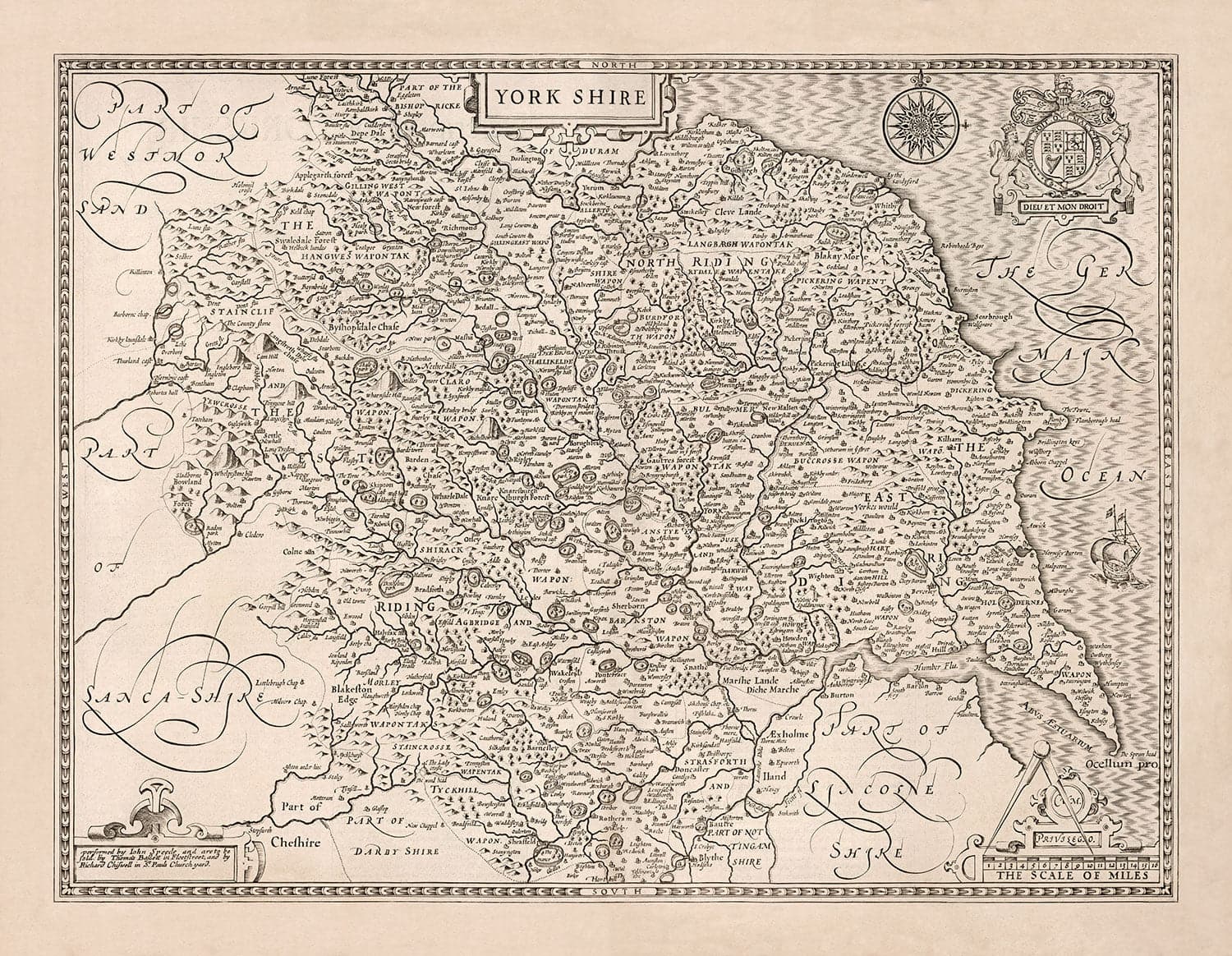 Old Map of Yorkshire, 1611, John Speed - Hull, York, Middlesbrough, Sh ...