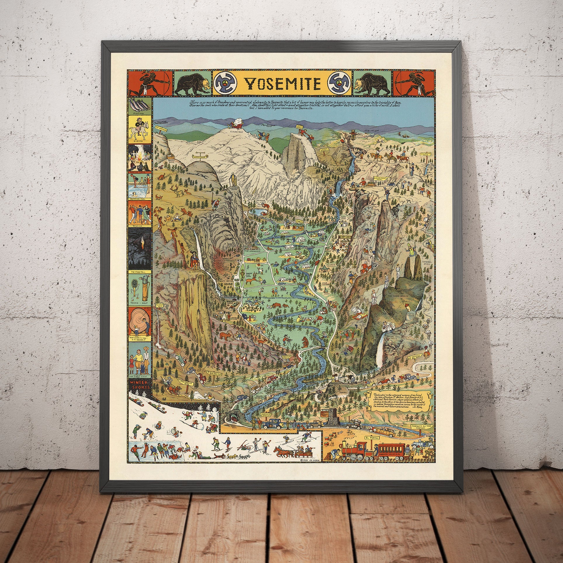 Old Pictorial Map of Yosemite National Park in 1941 by Jo Mora - Mirror ...
